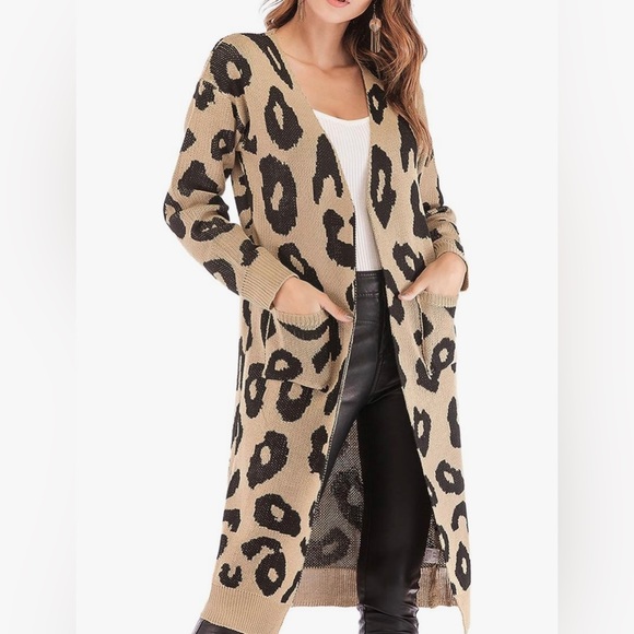 Sweaters | Nwt Leopard Print Longline Open Cardigan Tanblack Spots Size ...